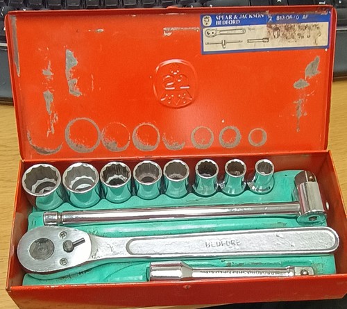 vintage S&J Bedford Sheffield Chrome Vanadium 1/2 AF 8 socket set in ...