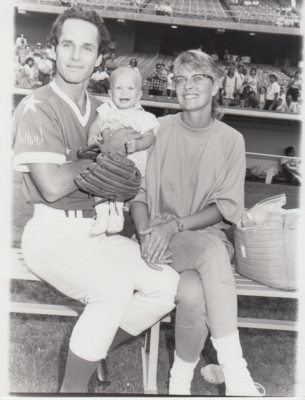Gregory Harrison with wife and daughter Dated: 8/23/86 & captioned back ...