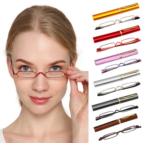 Compact Reading Glasses with Aluminum Tube Case Men Women Spring Hinge ...