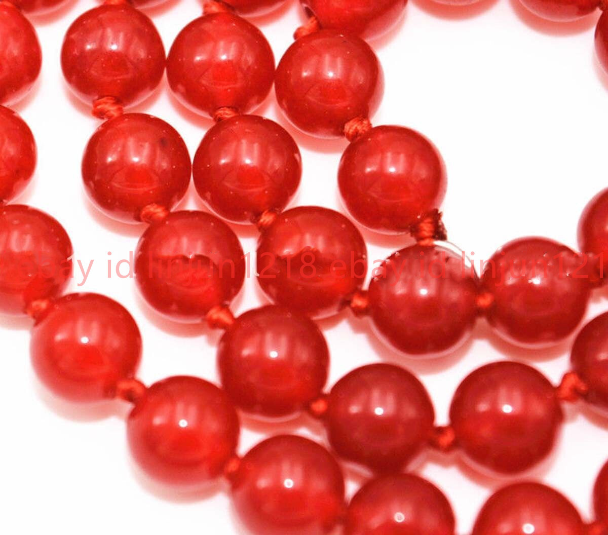 Beautiful Natural 6mm Red Jade Round Beads Gemstone Necklace Long 18 ...
