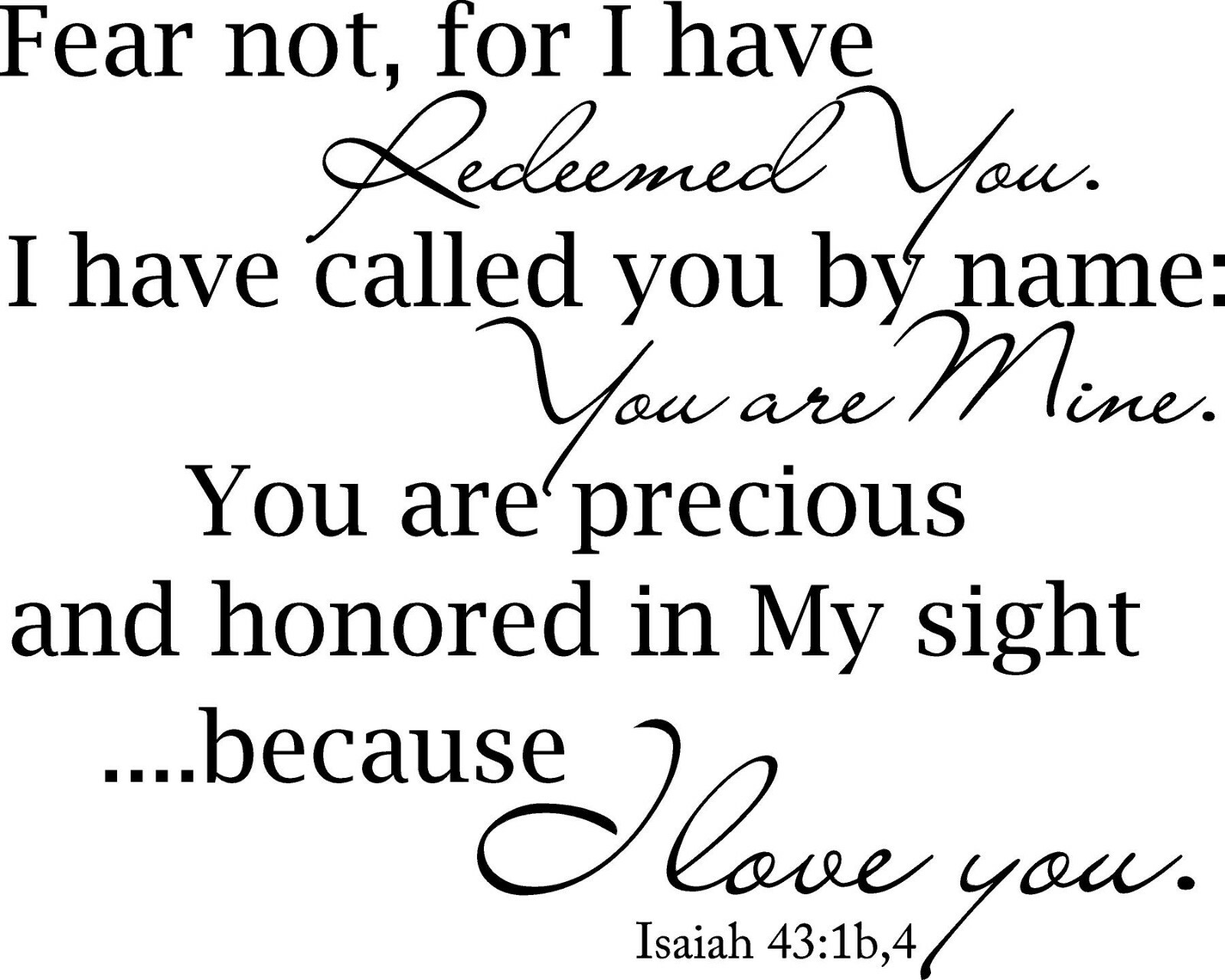 Fear Not, For I Have Redeemed You. Isaiah 43 Vinyl Decal Home Décor 20 ...