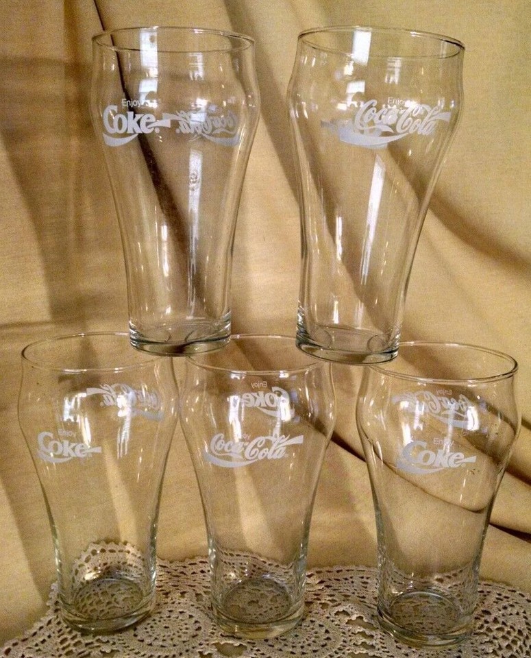 COKE GLASS SET 5 COCA COLA CONTOURED ENJOY COKE COCA COLA VINTAGE ...