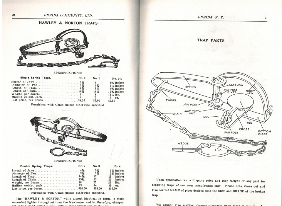 Oneida Community Game Traps Catalogue No 44-B, Animal Trapping Hunting ...