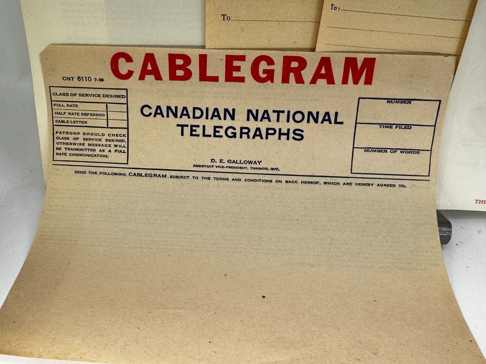VINTAGE 6 CANADIAN NATIONAL TELECOMMUNICATIONS Unused Cablegrams ...