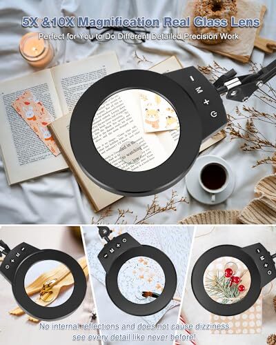 10X 5X Magnifying Glass Light Stand Swing Arm Desktop Lamp Desk Table ...