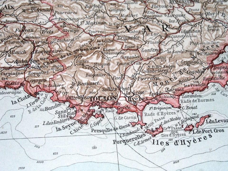 1929 VINTAGE MAP OF FRENCH RIVIERA / MARSEILLE NICE COTE D'AZUR FRANCE ...