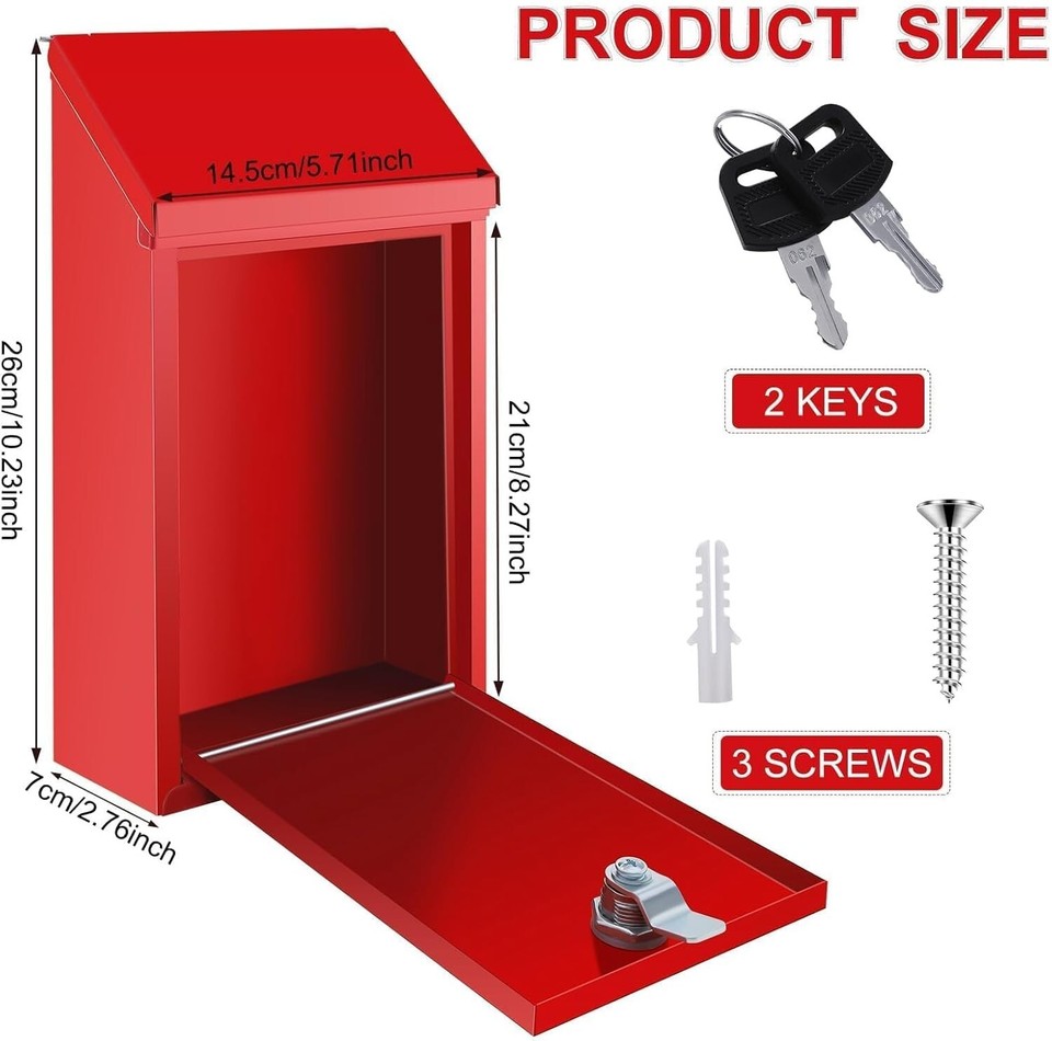 Metal Donation Box Locking Suggestion with Slot and Lock Key Red | eBay