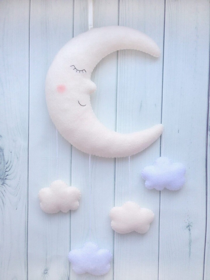 Felt Moon Mobile for Crib Cot Nursery Wall Decor Stars Clouds Baby ...