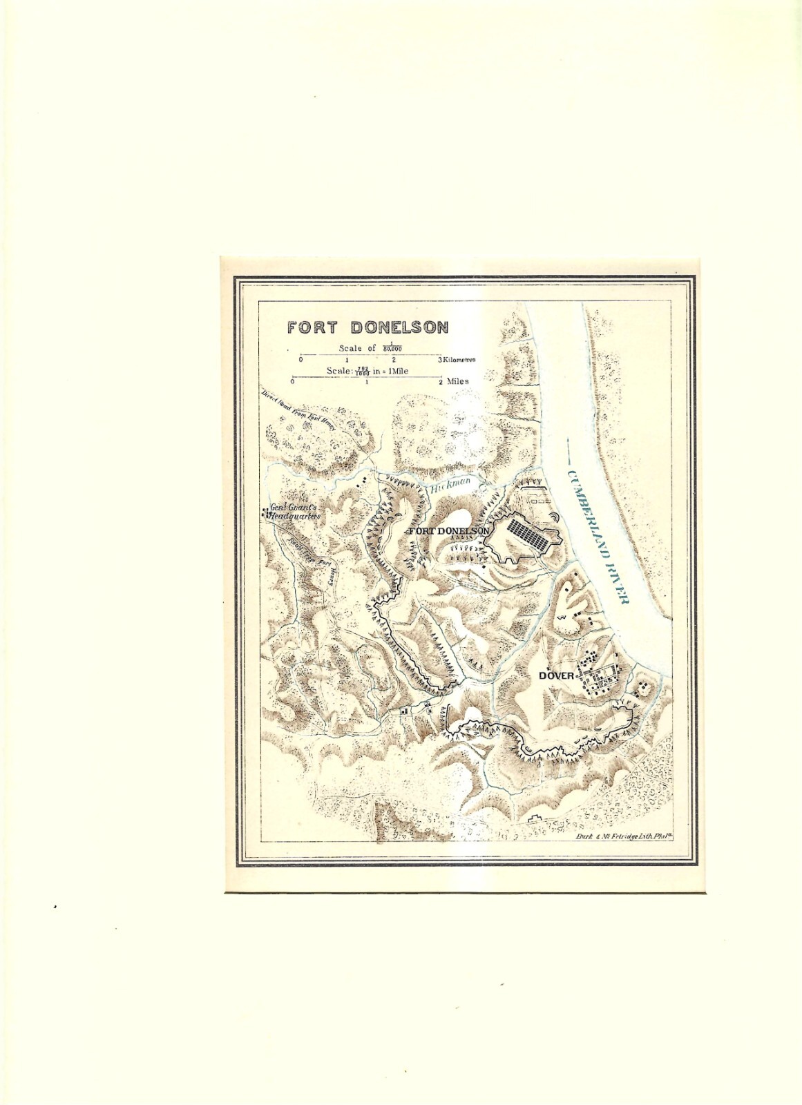 1880 Map of the Fort Donelson Area and Confederate Defence's Burke ...