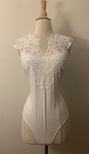 Womens NEW!!! Size L. White Lace & Solid Sleeveless Bodysuit. SheIn | eBay