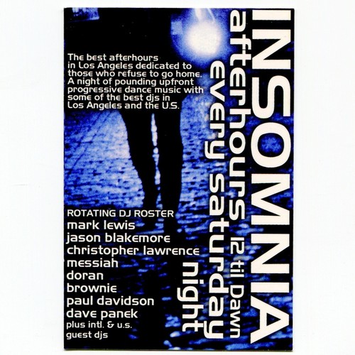 Insomnia Afterhours Rave Push Card Vintage 90s LA Electronic Dance ...