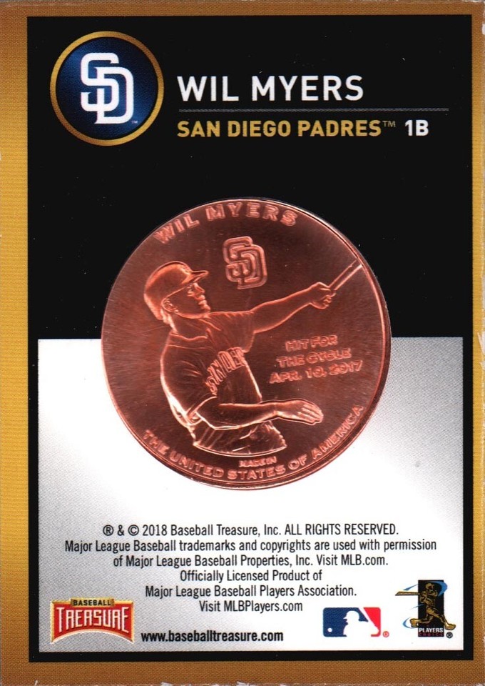 2018 Baseball Treasure MLB Mounted COIN Wil Myers Padres | eBay