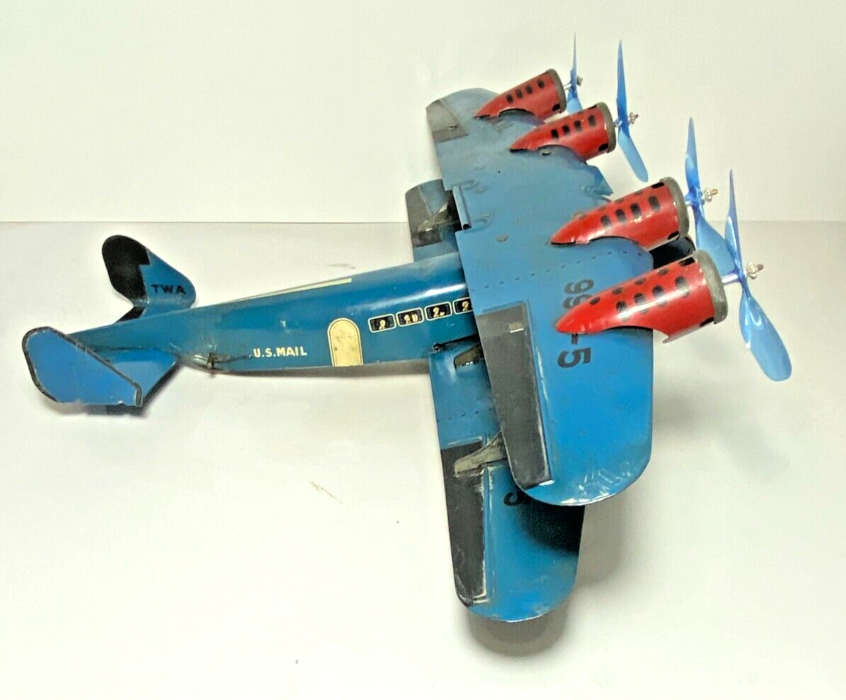 Vintage Marx Tin Litho Windup Blue & Red Biplane Airplane U.S. Mail ...