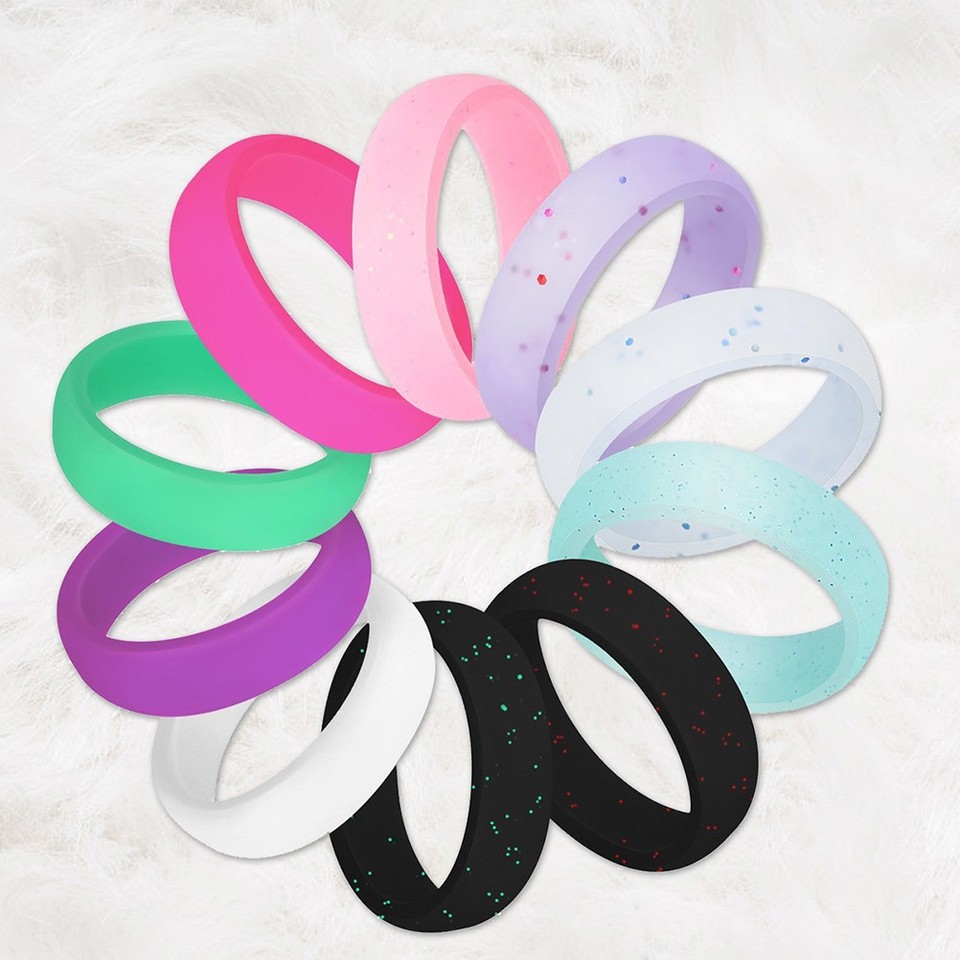 10 Pcs Silicone Glitter Comfortable Stackable Sports Rubber Rings ...