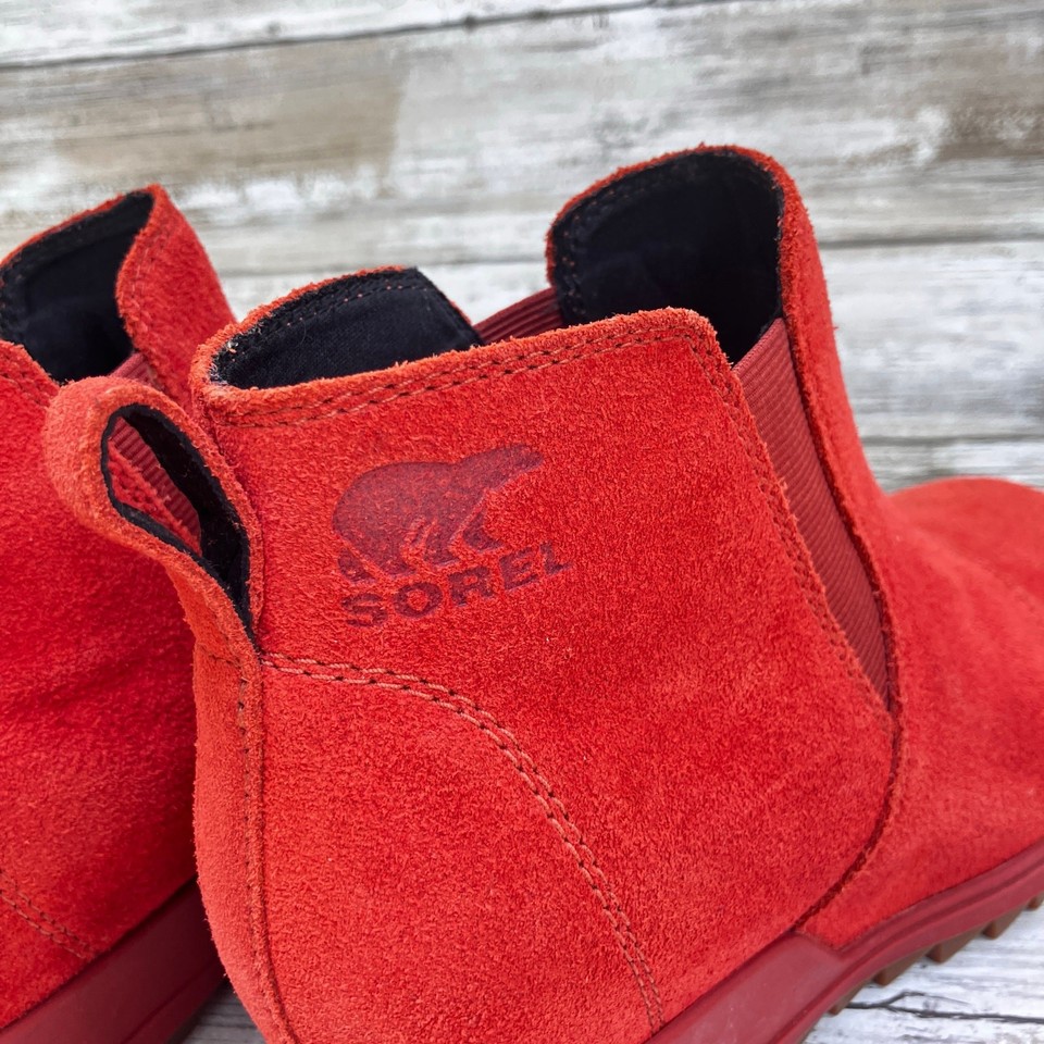 Sorel Boots Evie Pull On Bootie Sz 7.5 Orange Suede Waterproof Wedge ...