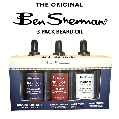 Trio 3PK Ben Sherman Beard Oil Set of 3 SANDALWOOD, ALOE & UNSCENTED | eBay