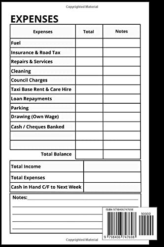 Taxi Driver Accounts Book Income & Expenses Record Book for Taxis ...