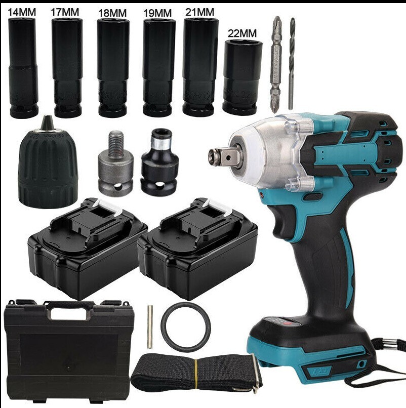 Brushless Impact Rattle Gun 18V 1/2" Wrench Tool Battery Charger Socket ...