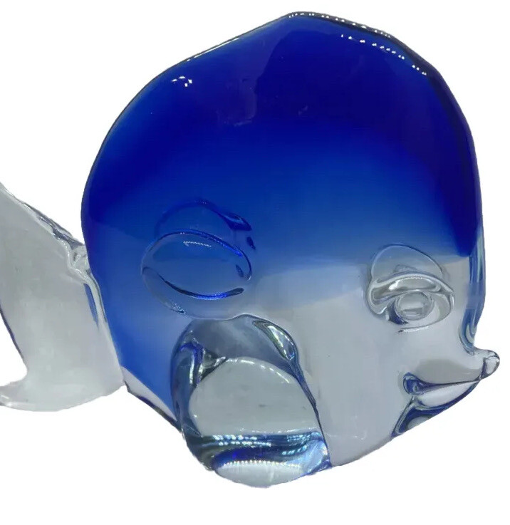 Blue Tang Fish Angel Art Glass Figurine Paperweight Cobalt & Clear 4.5 ...