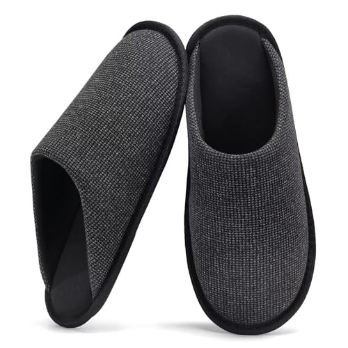 Mens House Scuff Slippers Slip On Warm Bedroom Solid Waffle Upper 11 ...