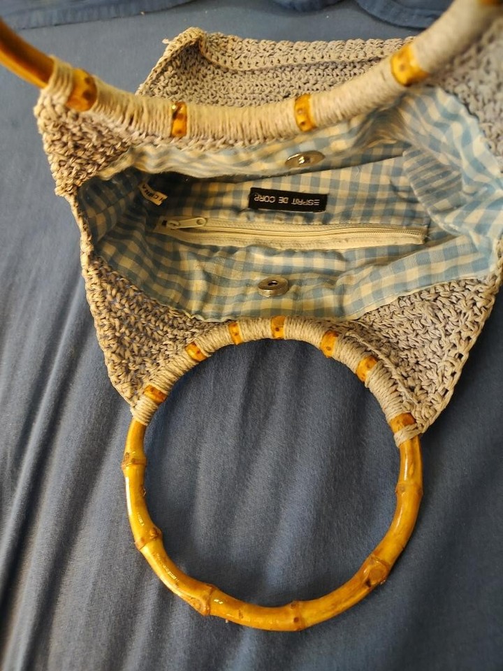 Esprit De Corps Flower Straw Rafia Crochet Woven Grannycore Cottage ...