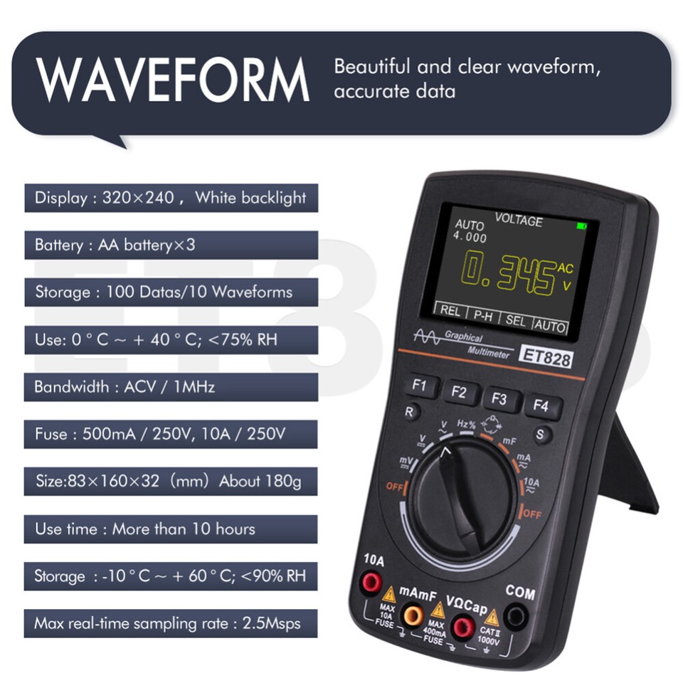 ET828 2-in-1 DC/AC Voltage Resistance Frequency Tester Oscilloscope ...