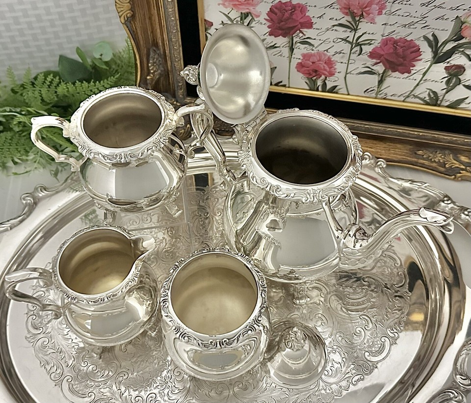 Wallace La Reine Tea Set Silver Plated 5 Pcs. Tea & Coffee Service Set ...