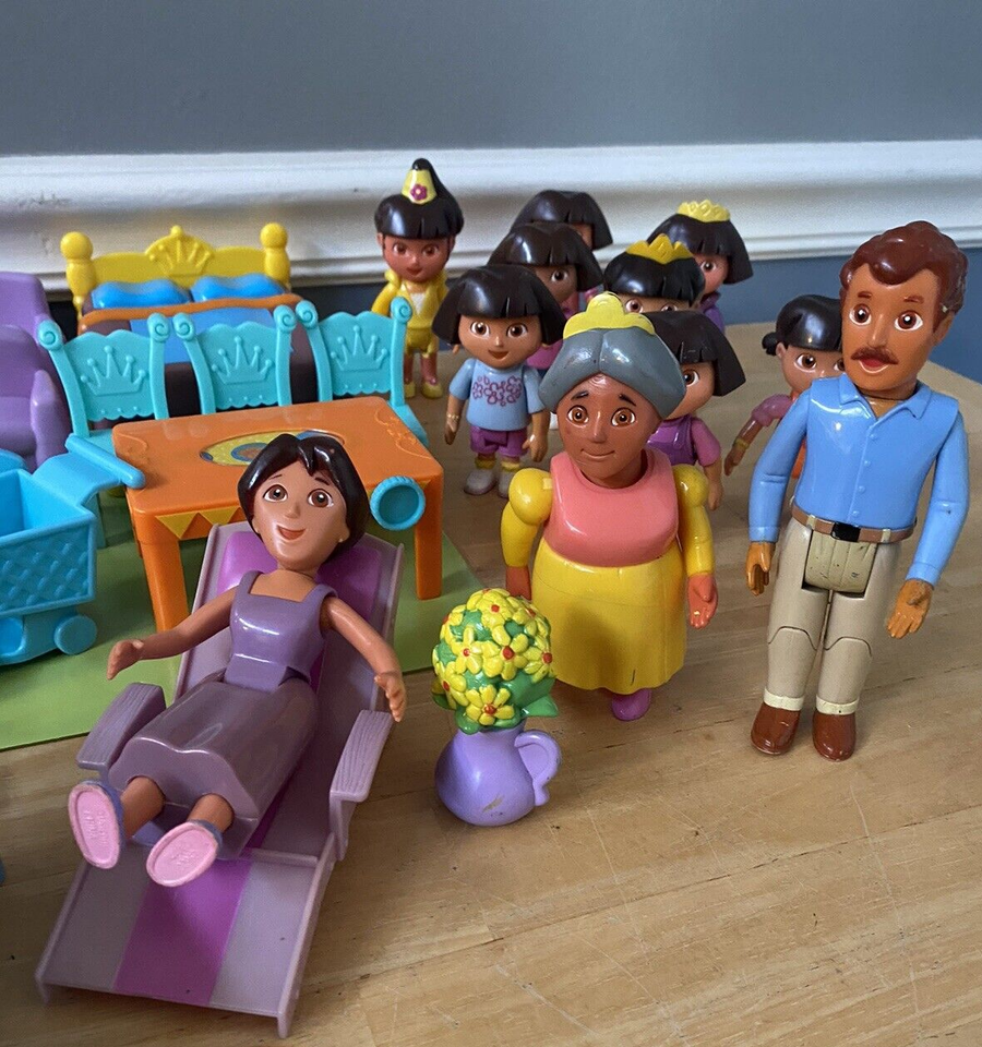 DORA the EXPLORER mixed LOT Dollhouse size Furniture Mom Dad Diego Baby ...