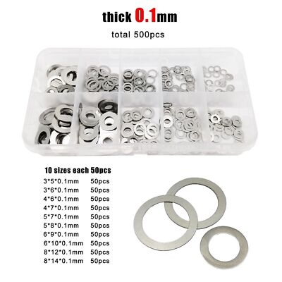 500pcs M3-M8 304 A2 Stainless Steel Ultra Thin Flat Washer Shim Set Kit ...