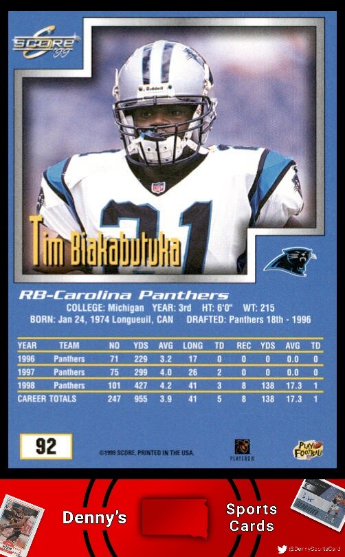 1999 Score #92 Tim Biakabutuka Carolina Panthers Football Card | eBay