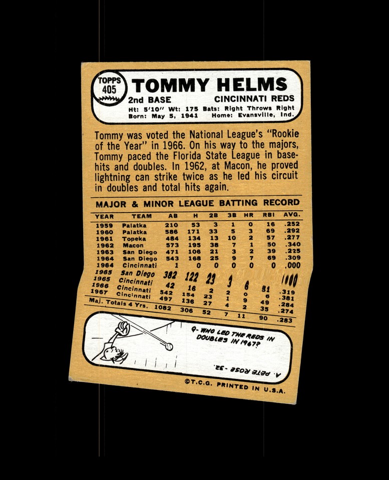 1968 Topps 405 Tommy Helms EX #D1,380897 | eBay