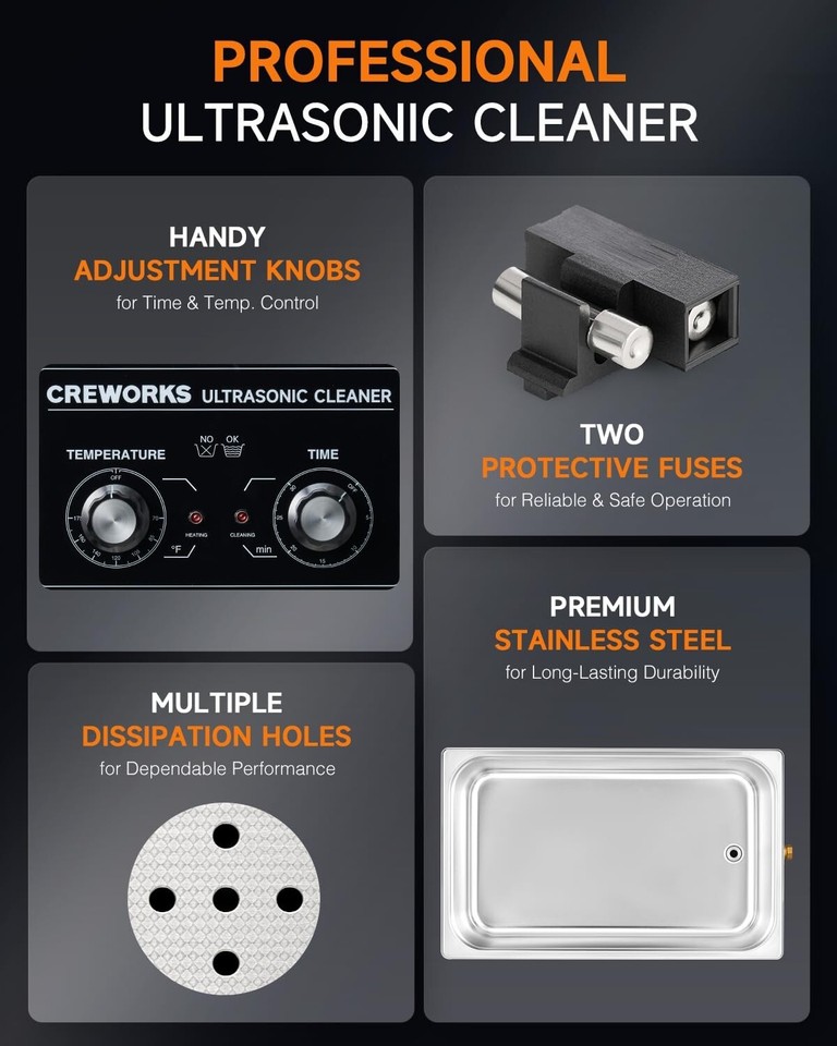 CREWORKS Ultrasonic Cleaner with Heater and Timer, 480W 22L ...