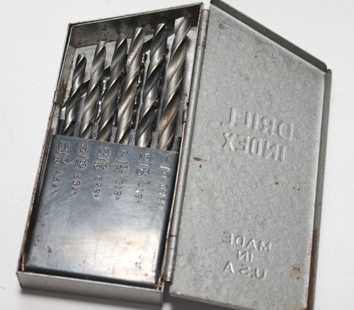 DRILL INDEX Bits w/ Metal Box 1/16" - 1/4" (.062" - .250") by 64ths ...