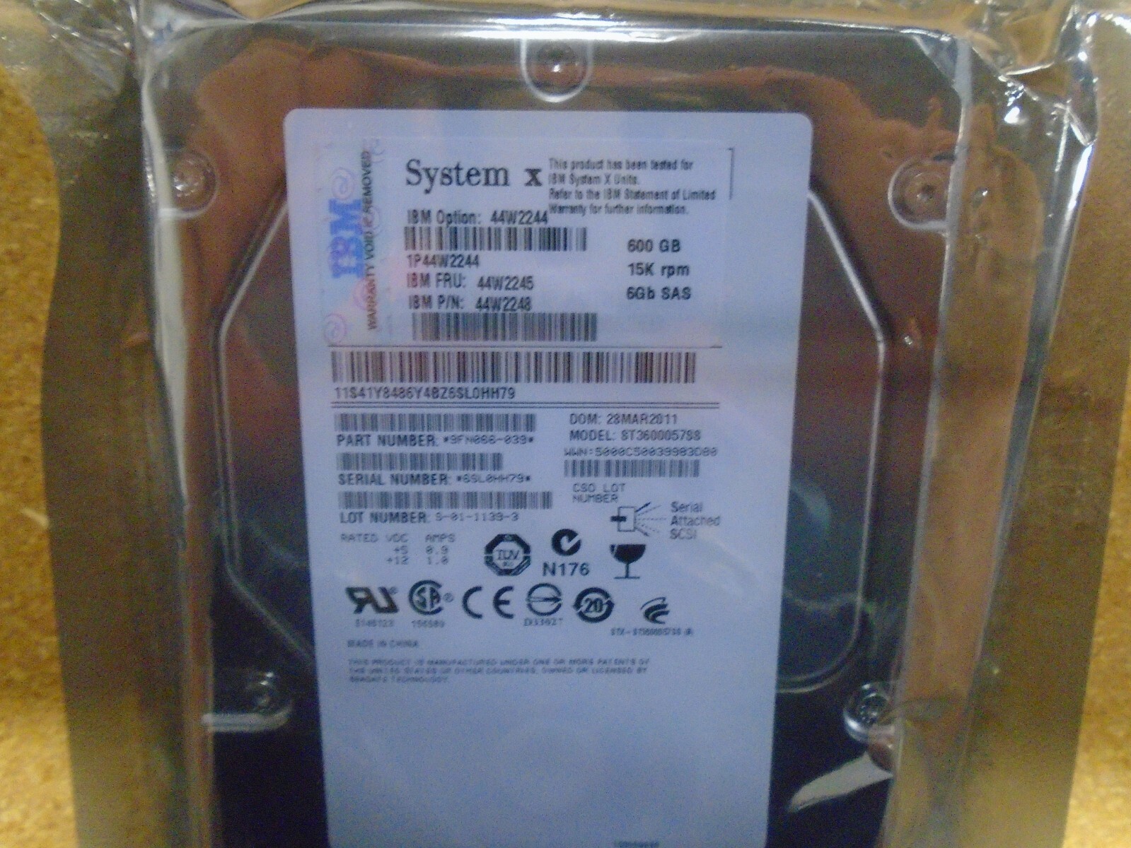 IBM 44W2245 44W2244 44W2248 ST3600057SS 9FN066-039 IBM 600GB 15K 6G SAS ...