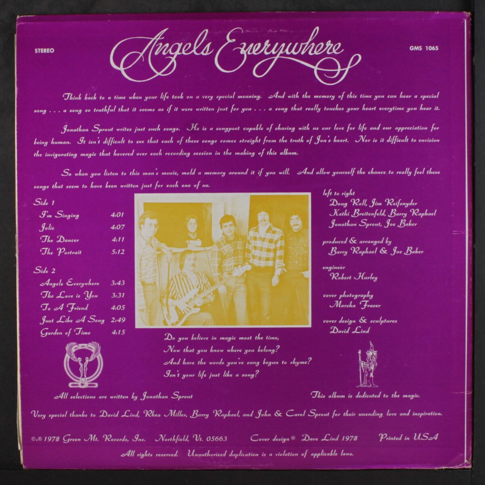 JONATHAN SPROUT: angels everywhere Green Mountain Records 12" LP 33 RPM ...