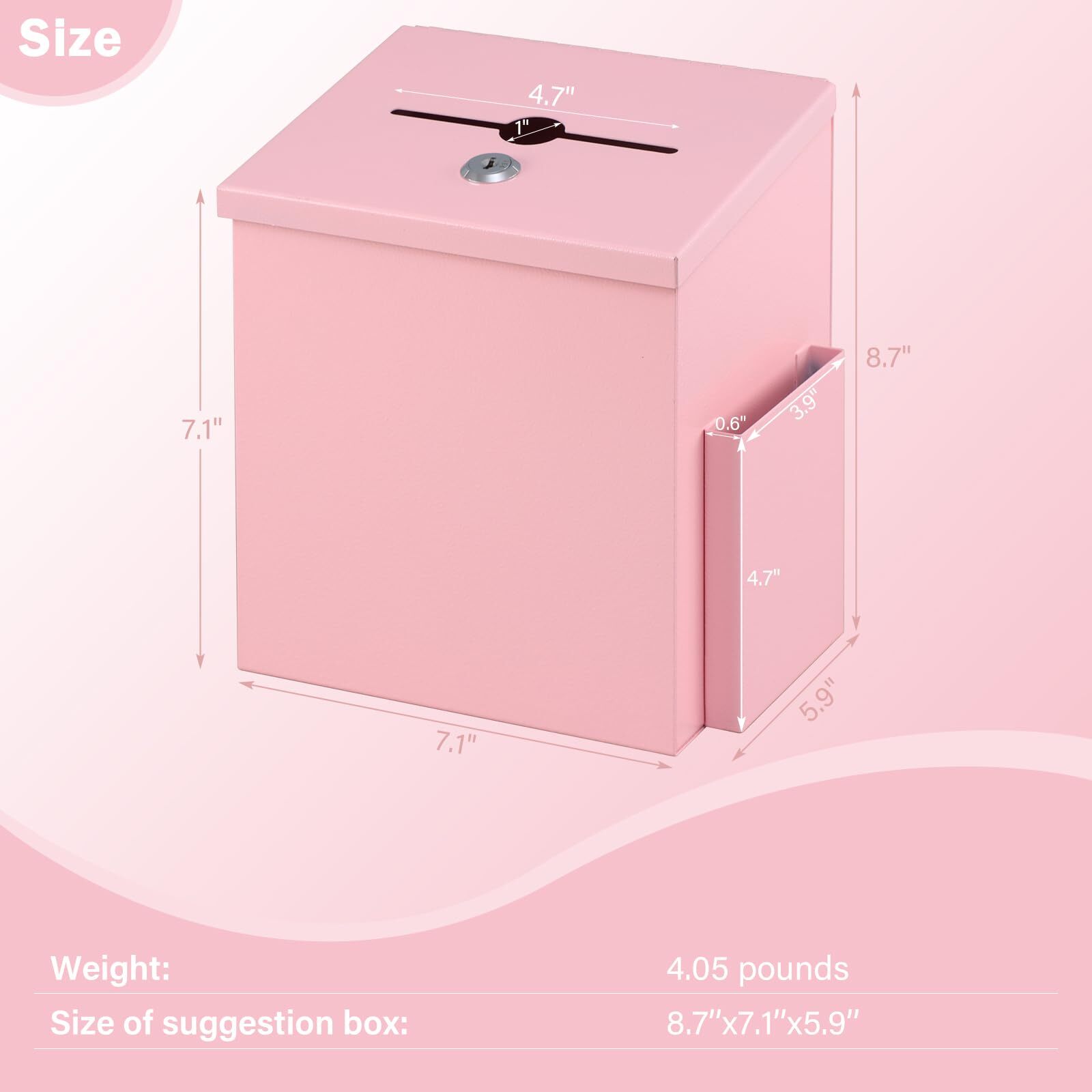 Pink Locking Suggestion Box With Key Metal Ballot Drop Box For Office 8 ...