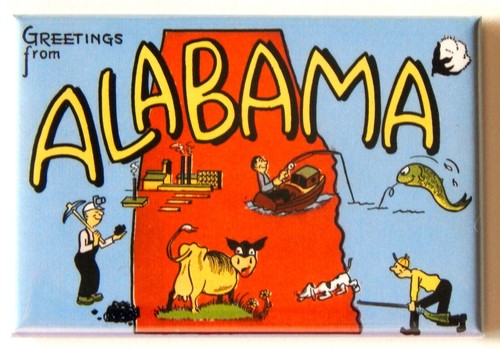 Greetings from Alabama FRIDGE MAGNET travel souvenir "cartoon style" | eBay