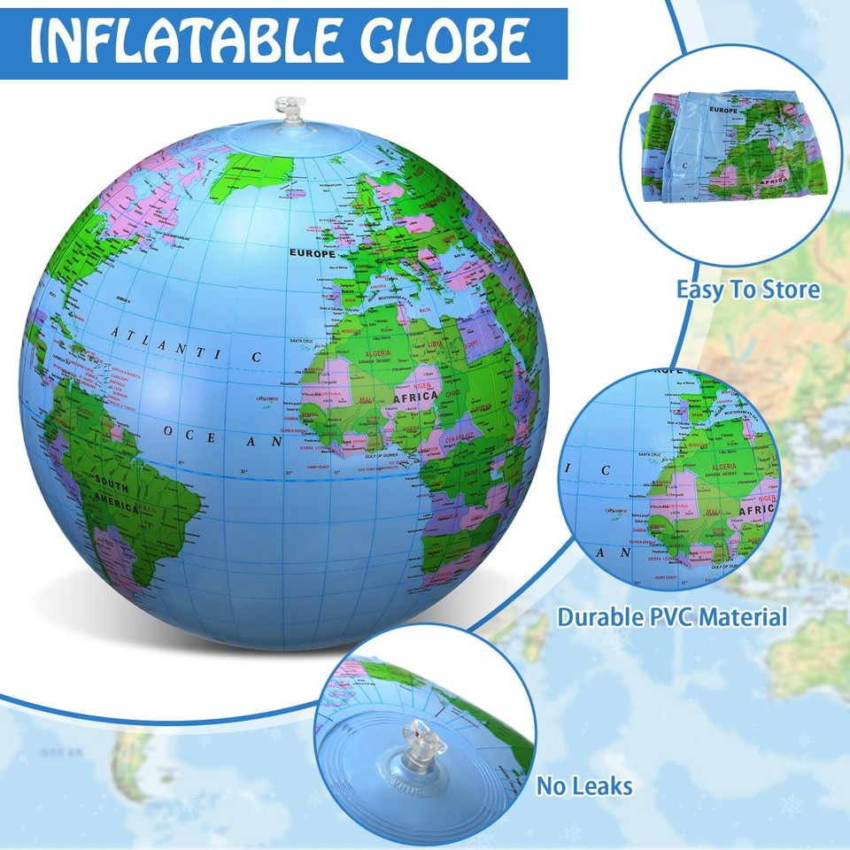 pangda 2 pack inflatable globe blow up world globe beach ball globe for ...