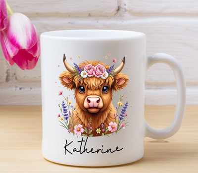 CUTE PERSONALISED NAME HIGHLAND COW COO COOS PRETTY MUG CUP GIFT ...