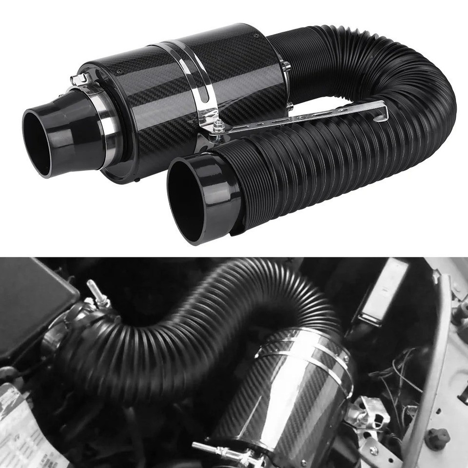 1Set 76Mm 3 Inch Universal Car Cold Air Filter Carbon Fibre Feed ...