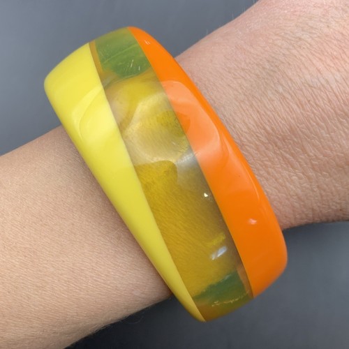 Chunky Orange Yellow Bangle Bracelet Colorful Bright Lucite Acrylic ...