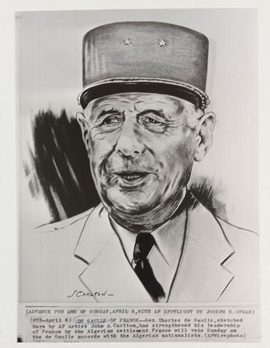 1962 Charles De Gaulle French President Artist Sketch Vintage Press ...