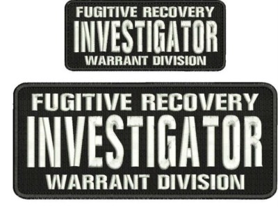 Fugitive Recovery INVESTIGATOR embroidery patch 4x10 & 2.5x6 hook black ...