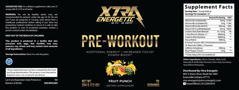 Xtra-Energetic Work out Energy Boost -Pre-Work out Supplement 30 ...