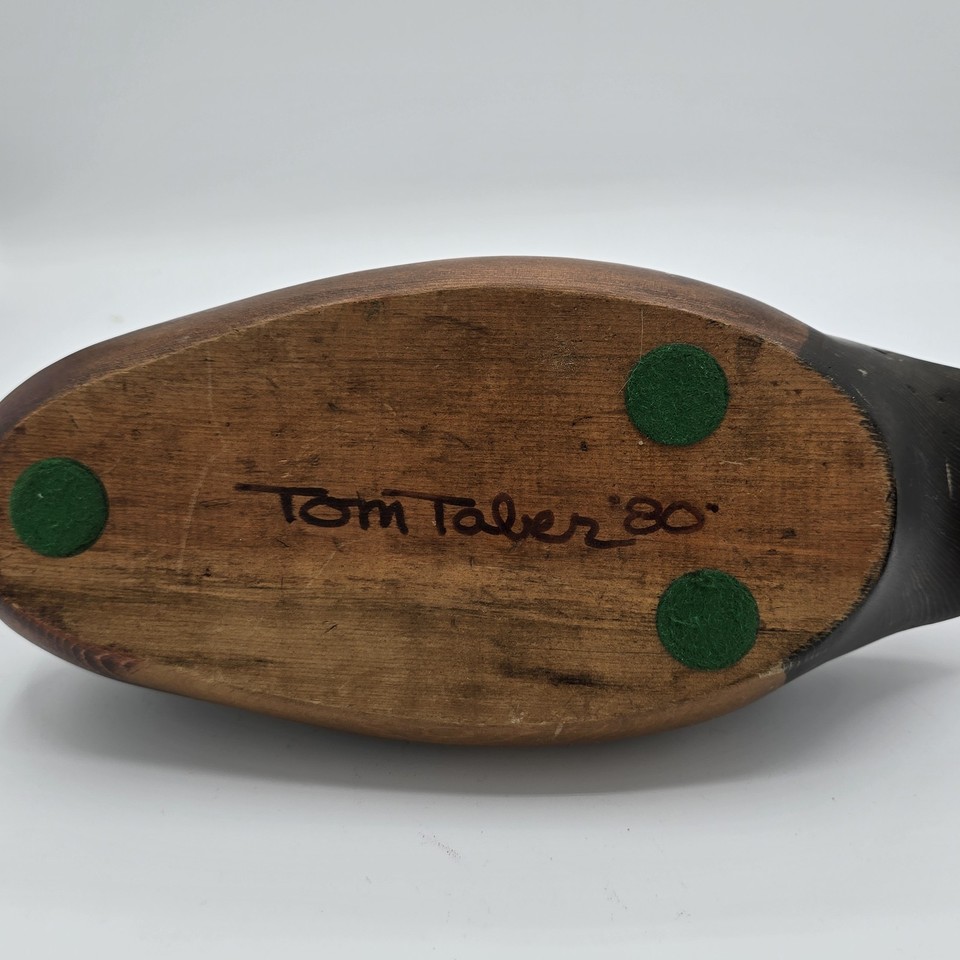 Tom Taber Signed Wooden Mallard Duck Decoy 15” w/ Glass Eyes Hunting ...