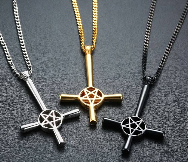 Star Cross Stainless Steel Upside Down Lucifer Satan Satanic Pendant ...