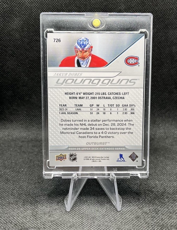 Jakub Dobes OUTBURST GOLD 1/1 Young Guns 2024-25 Upper Deck Extended ...