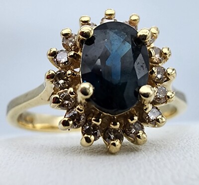 10k .417 Gold .66 ct Sapphire .16 Ctw Diamond Halo Sz 9 Ring Au 23151 ...