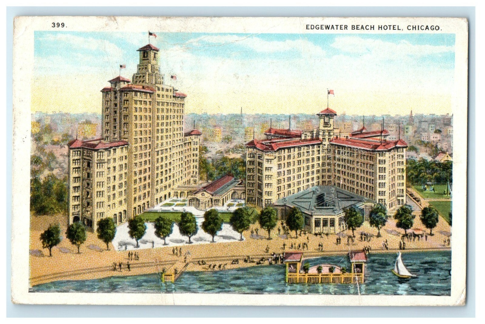 1924 View Of Edgewater Beach Hotel Chicago Illinois IL Posted Vintage ...