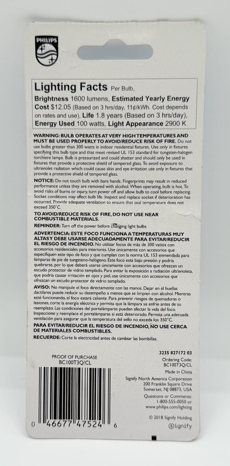 Philips 100W 120V Clear RSC Base T3 Work Light & Security Bulbs NEW ...